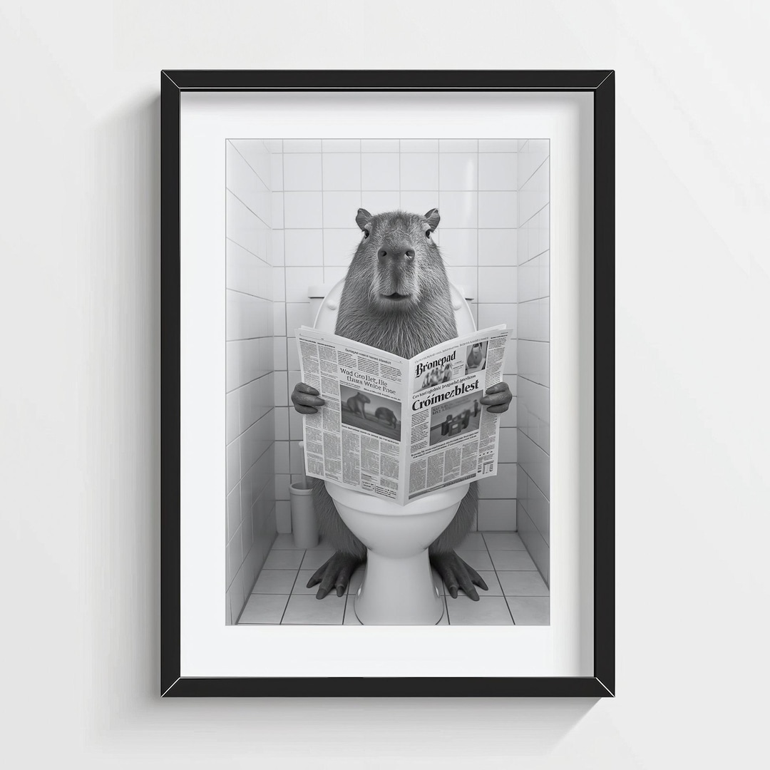 Funny Capybara Wall Art, Capybara Sitting on Toilet, Quirky Bathroom ...