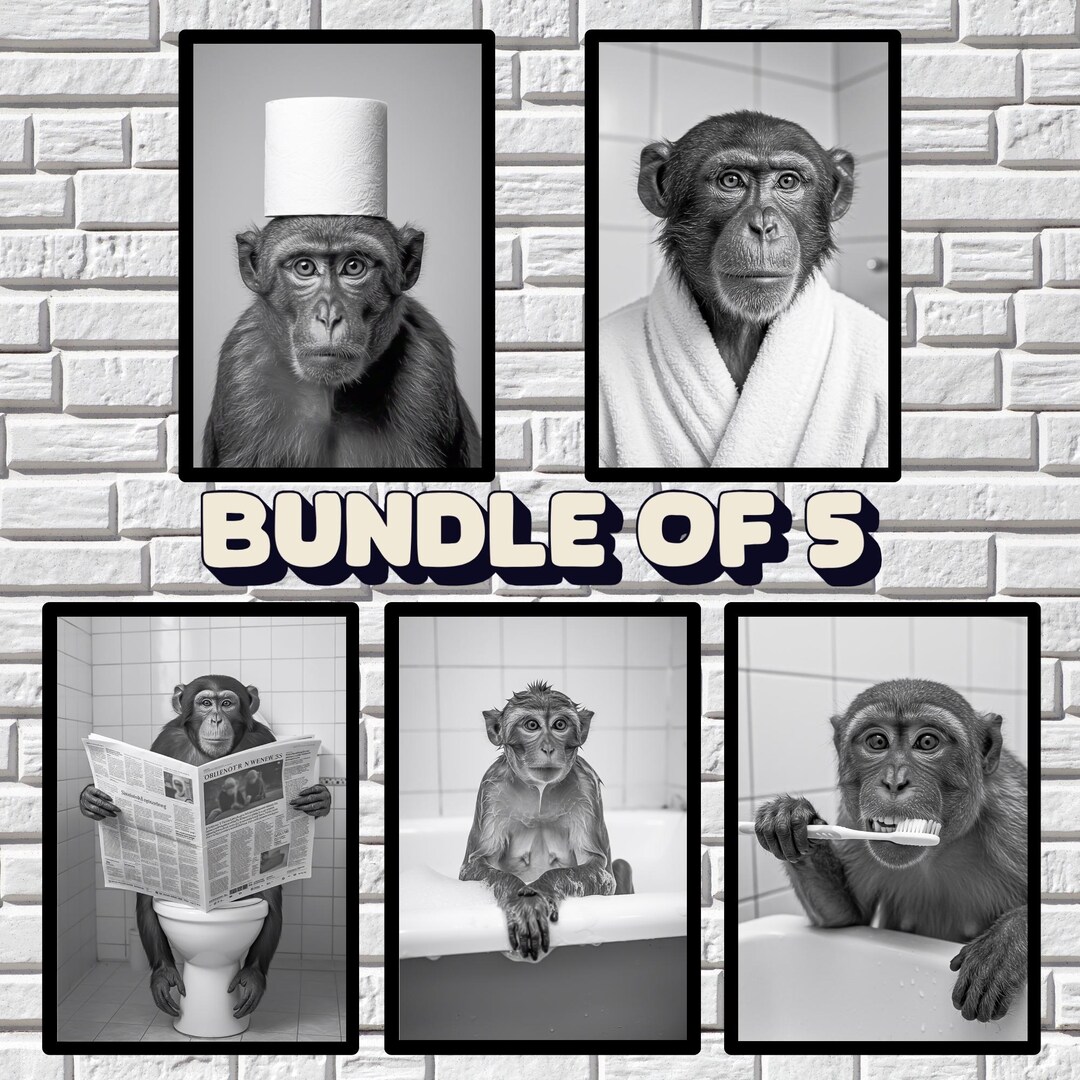 Funny Monkey Bathroom Art Prints: Quirky Animal Photos (digital ...