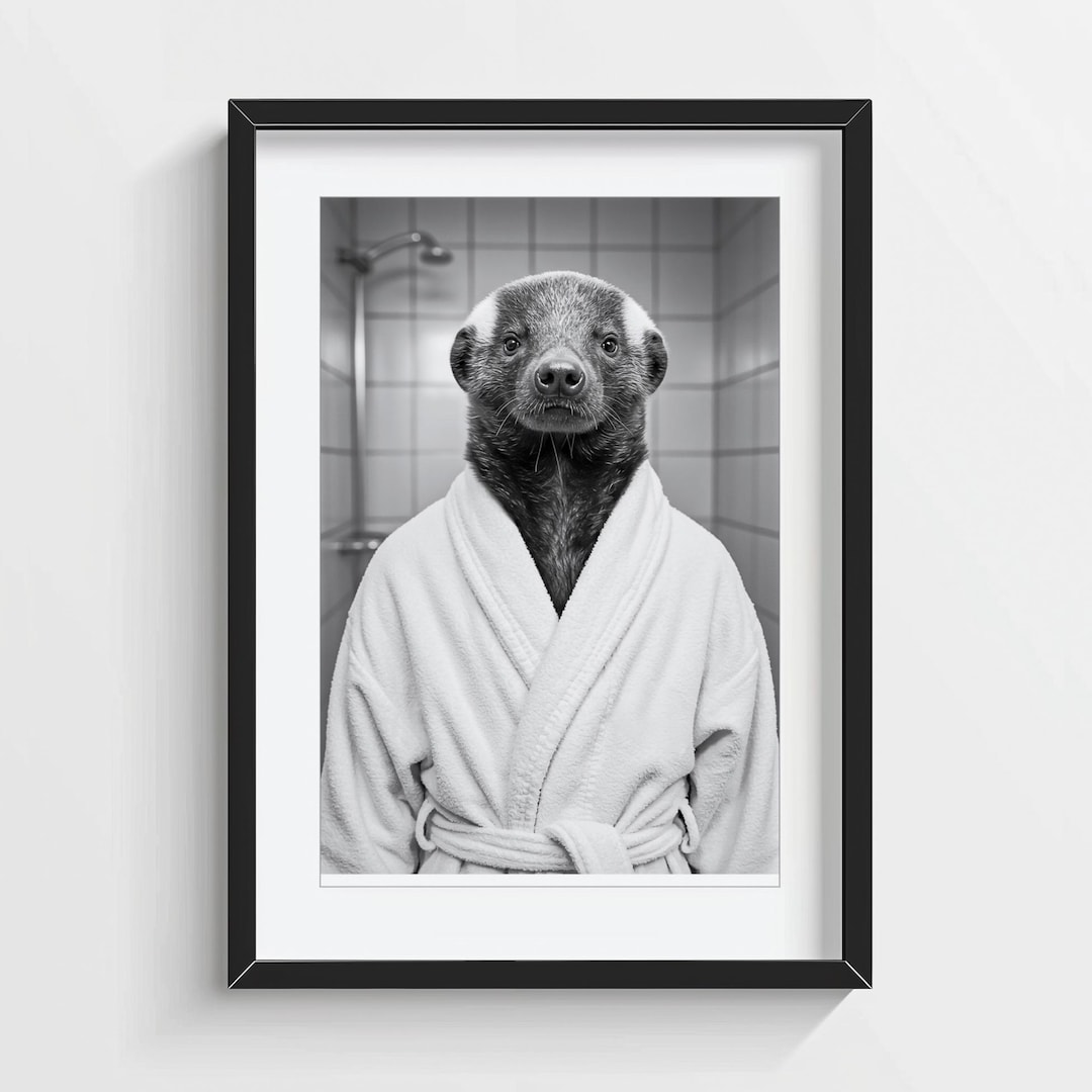 Funny Honey Badger in Bathrobe Print: Quirky Bathroom Decor (digital ...