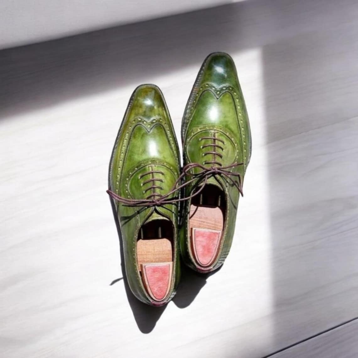 Handmade Green Leather Oxford Brogue: Men's Wingtip Dress Shoes - Etsy