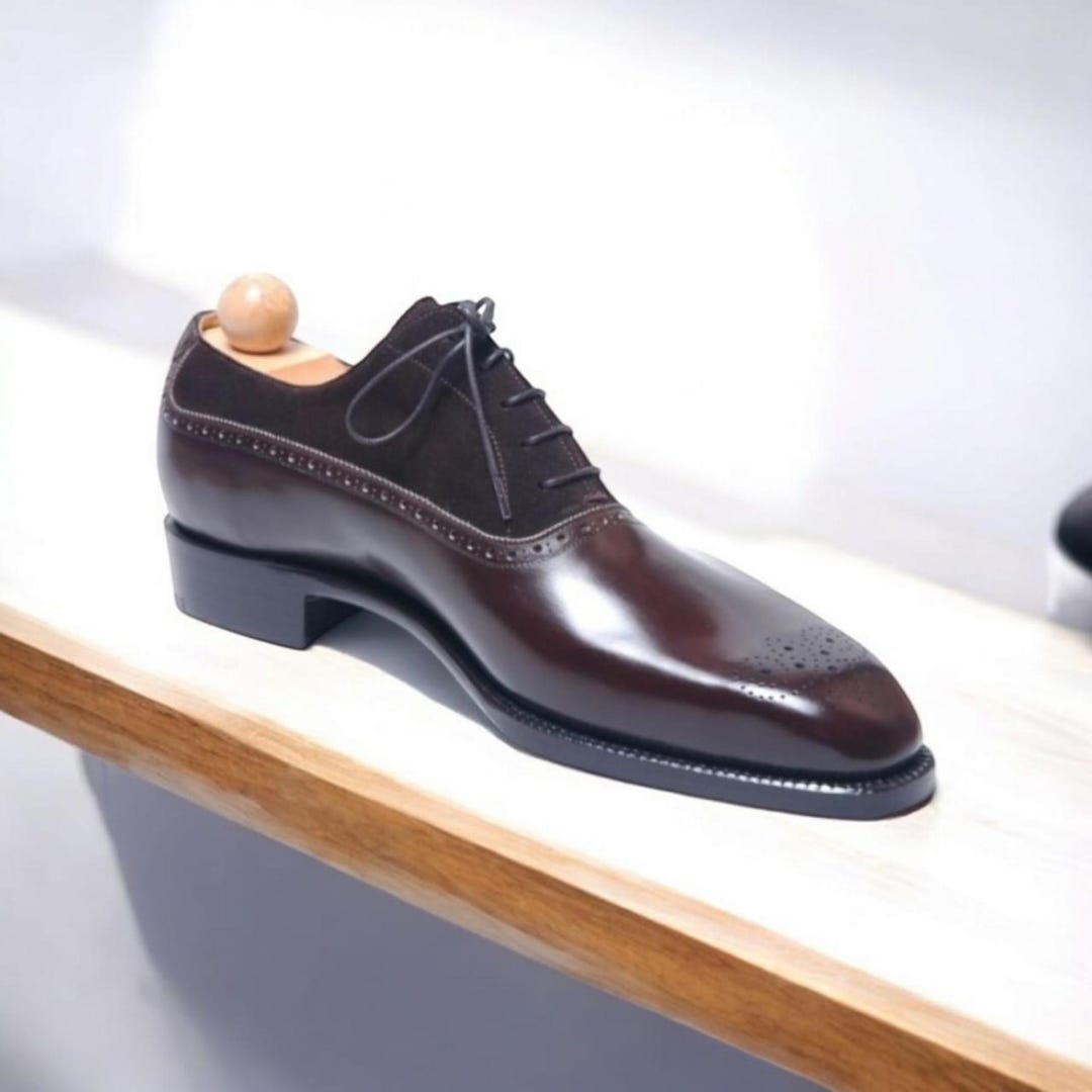 Handmade Two-tone Leather Oxford Brogue Shoes: Men's Bespoke Formal ...