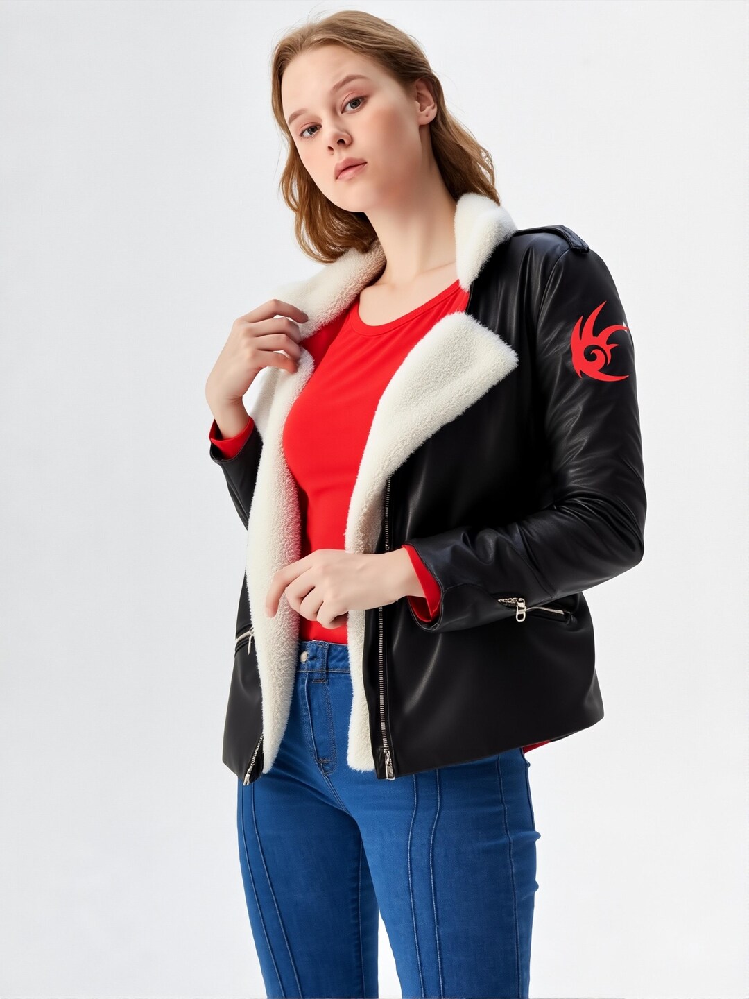 Shadow the Hedgehog Cosplay Leather Jacket, Shadow Cosplay Fur Leather ...