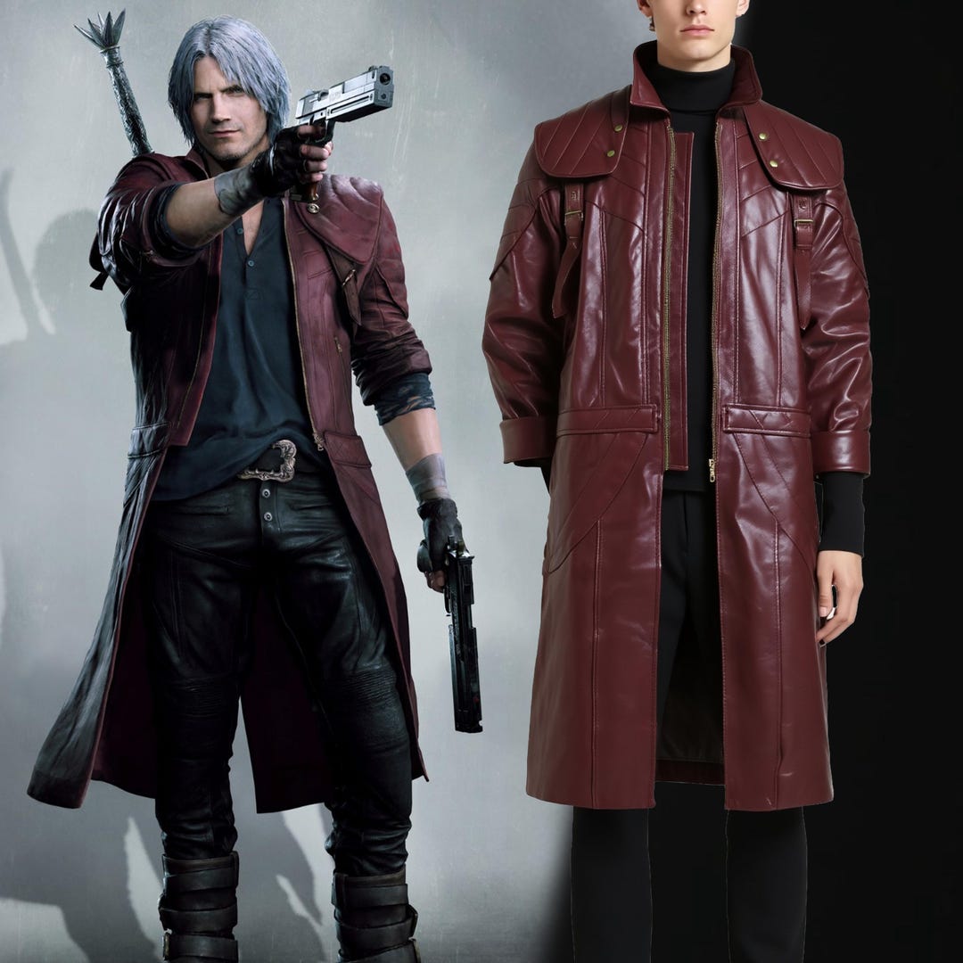 DMC 5 Dante Maroon Cosplay Leather Coat, Game Accurate Cosplay Costume ...