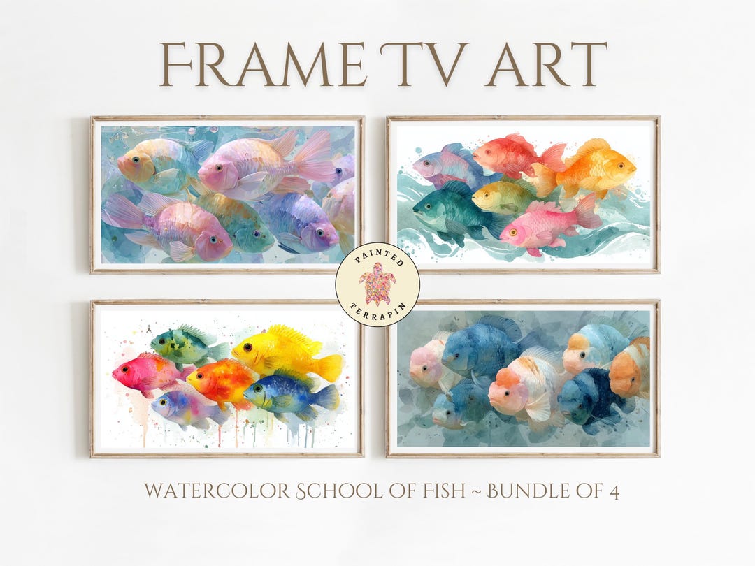 Watercolor Fish Art for Frame TV Bundle of 4 - School of Fish Digital ...