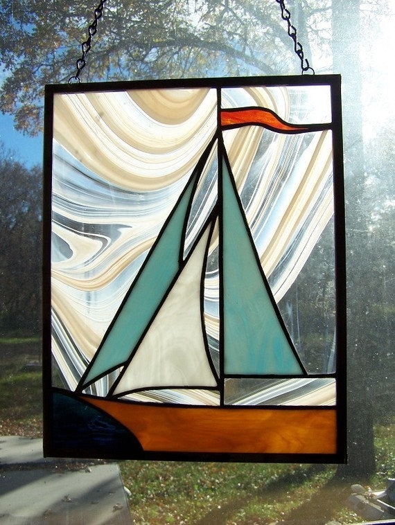Stained Glass Sailboat BOXCASA Sailboat Decor Stained Glass Window