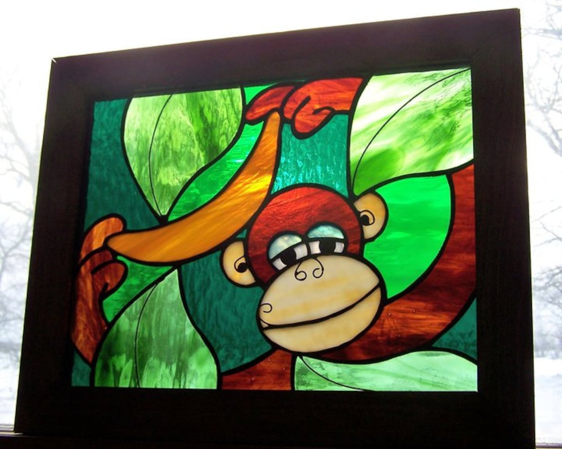 PATTERN for Monkey With Banana in Stained Glass - Etsy