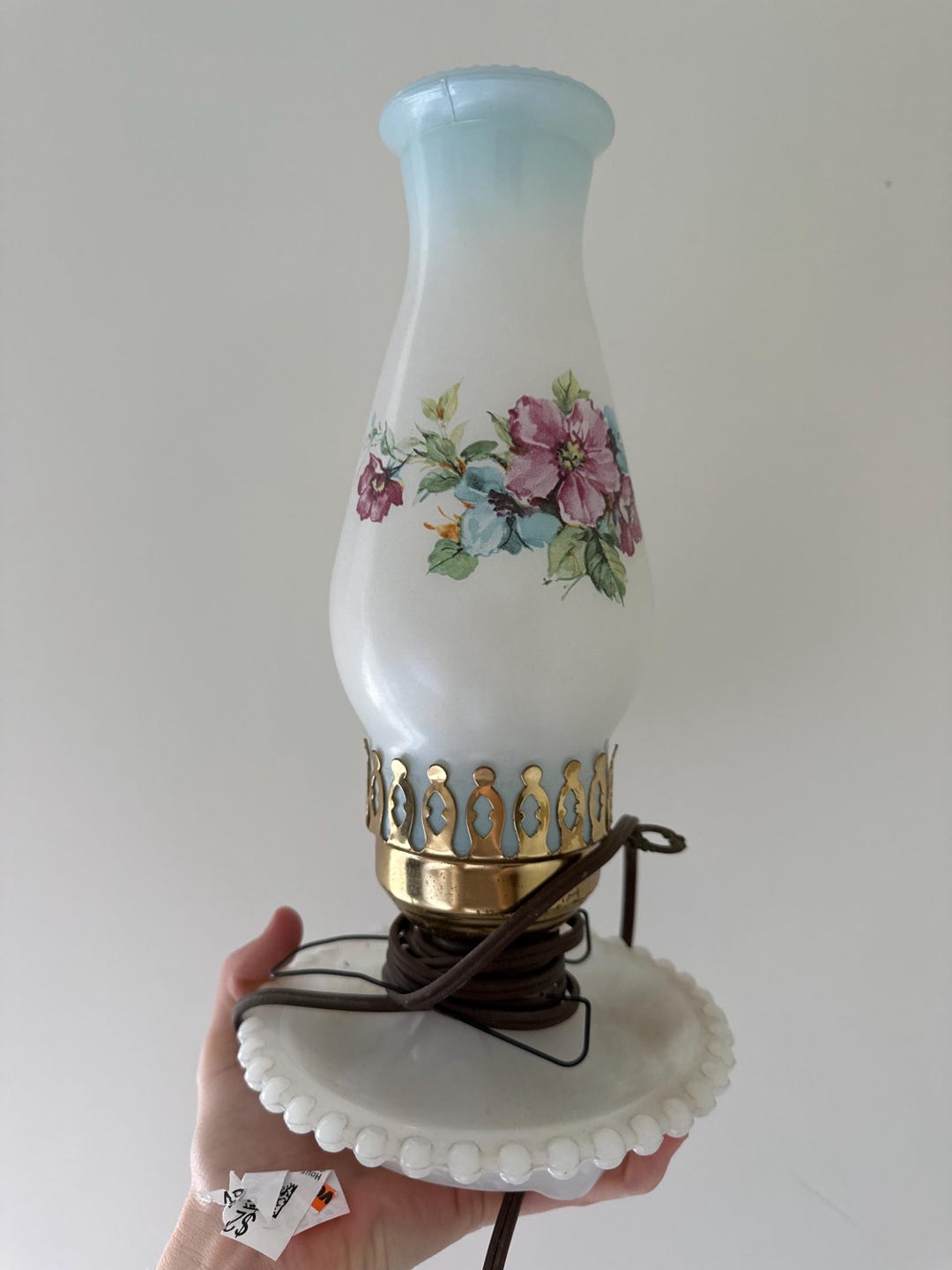 Vtg Floral Cottagecore Milk Glass Hurricane Lamp Iridescent Blue - Etsy