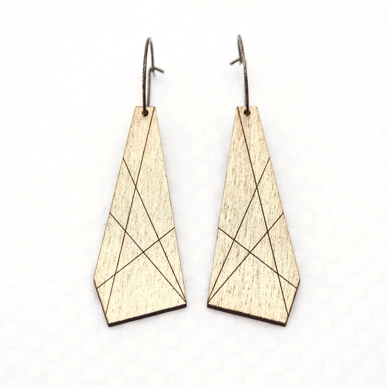 Polygon Wood Earring : Silver Copper or Gold Modern | Etsy