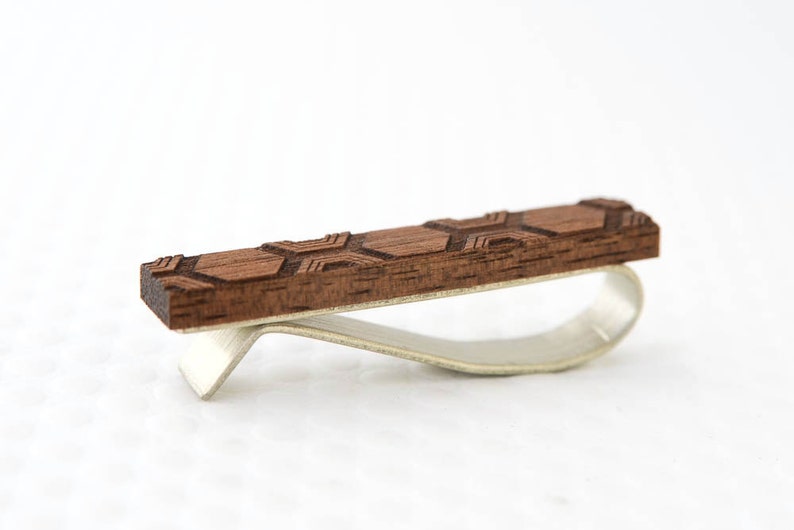 Hex Etched Walnut Wood Tie Clip: Super Skinny Geometric Bar - Etsy