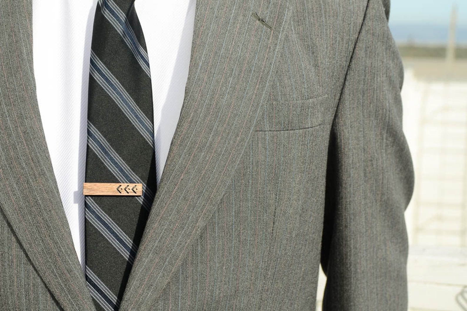 Chevron Arrows Skinny Tie Bar / Walnut Wood, Black Silver / Minimalist ...