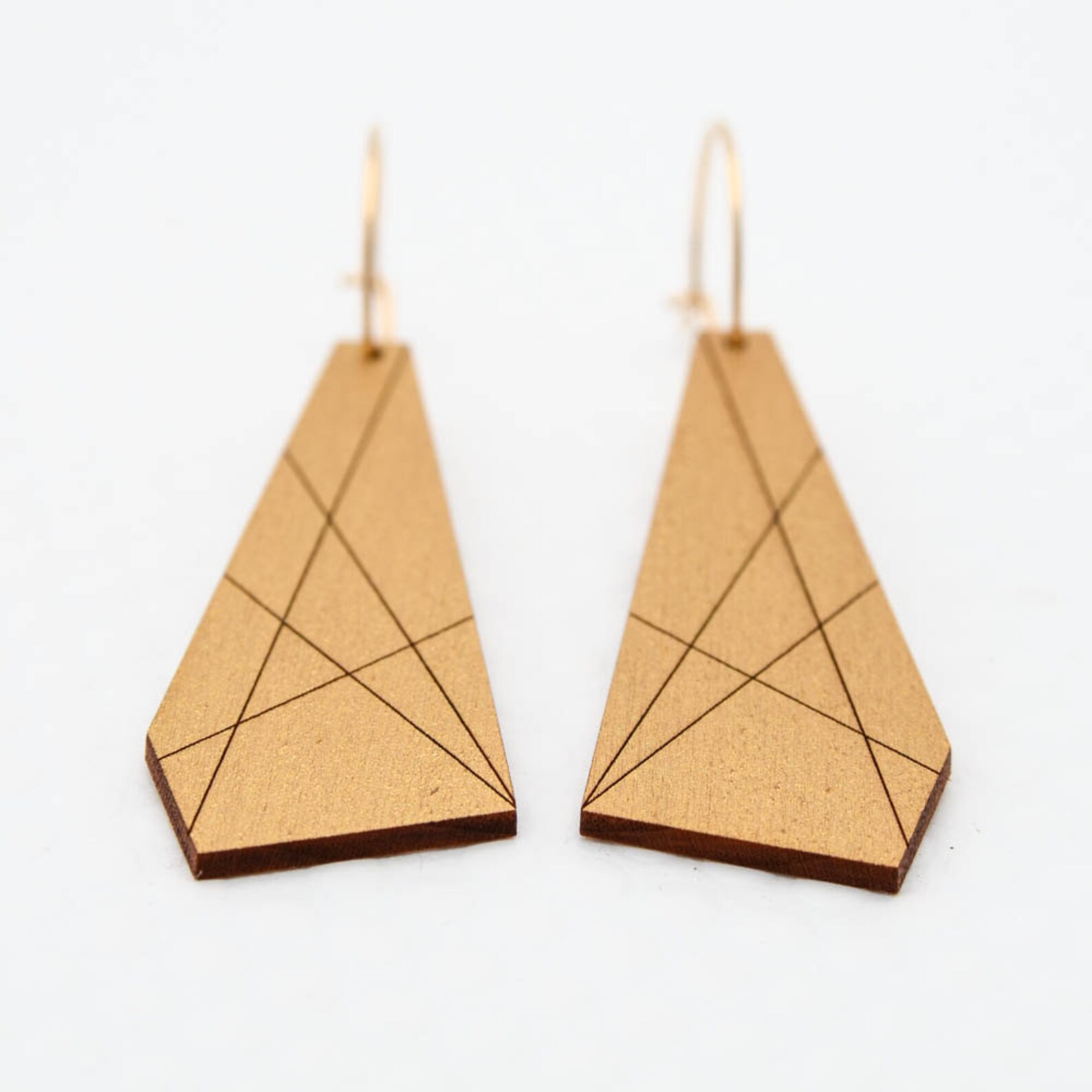 Polygon Wood Earring : Silver Copper or Gold Modern | Etsy