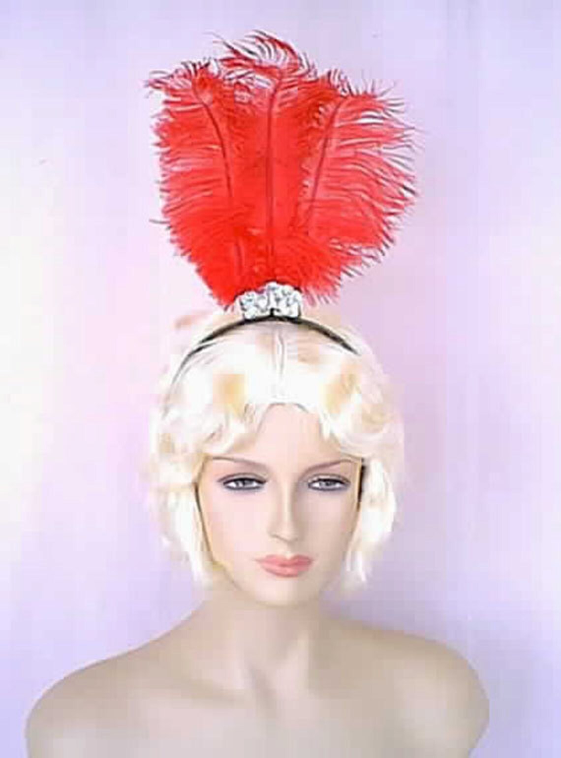 Red Showgirl Headpiece on a Headband Tall Fan of Feathers With Silver ...