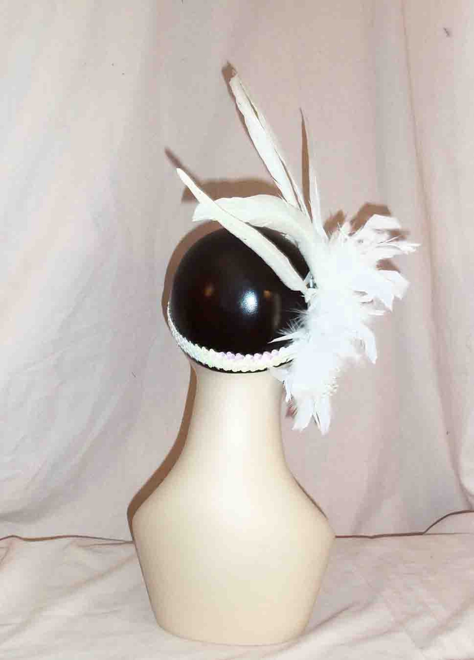 Handmade White and Silver Flapper Headband With Feathers White Beaded ...