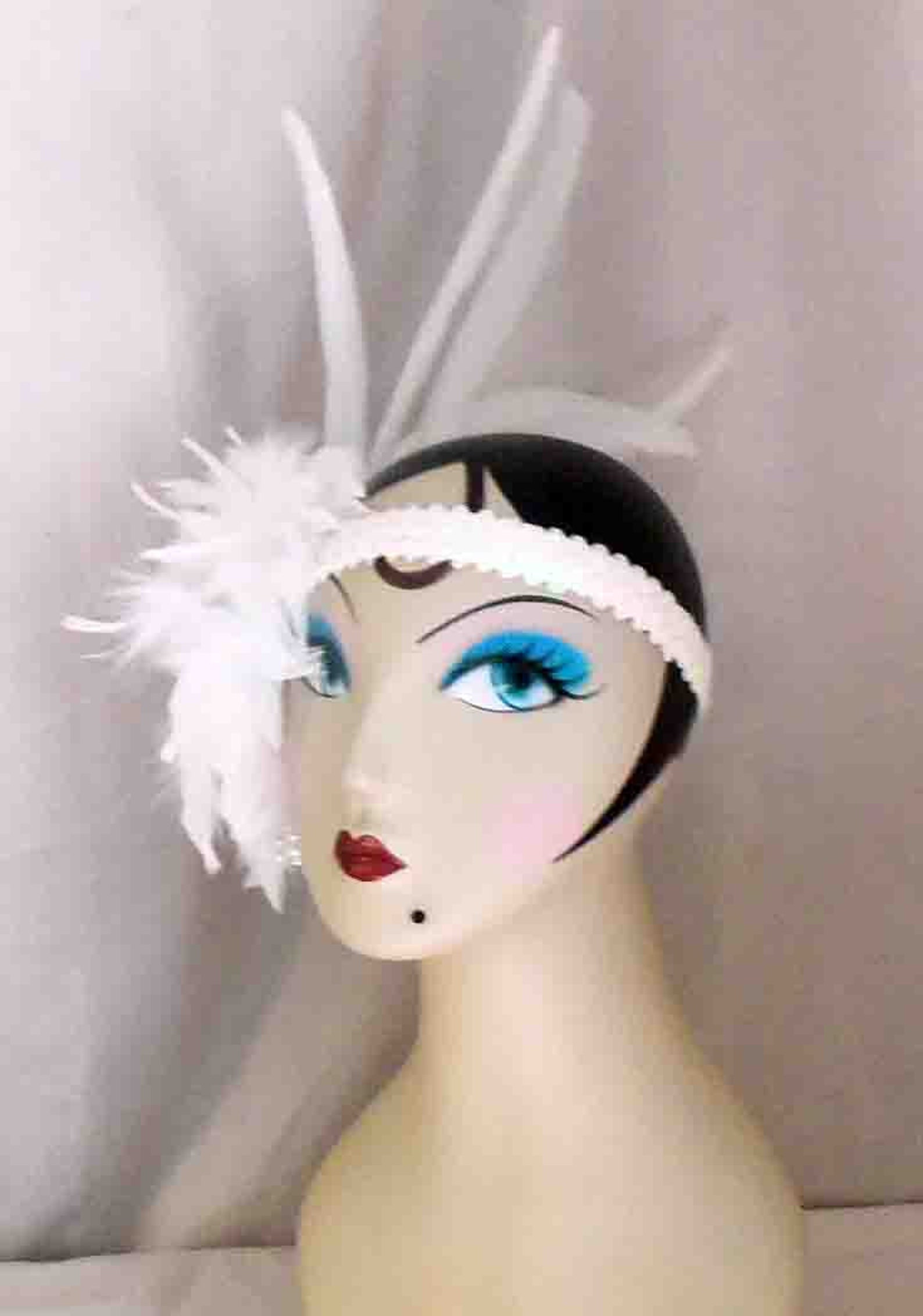 Handmade White and Silver Flapper Headband With Feathers White Beaded ...