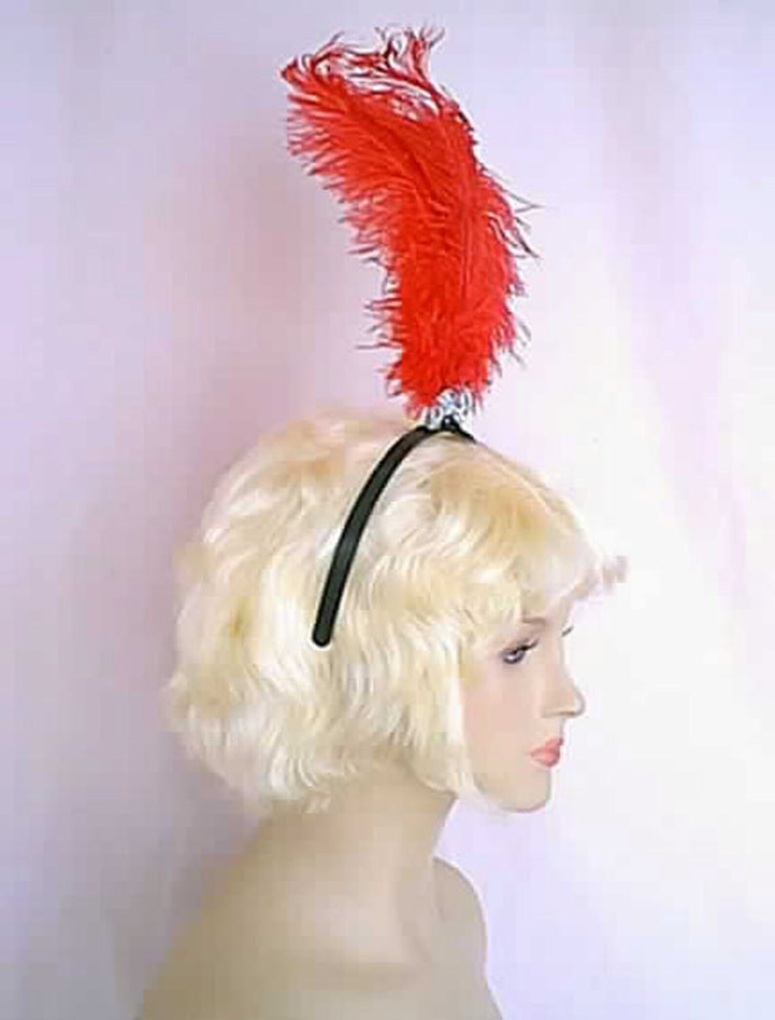 Red Showgirl Headpiece on a Headband Tall Fan of Feathers With Silver ...