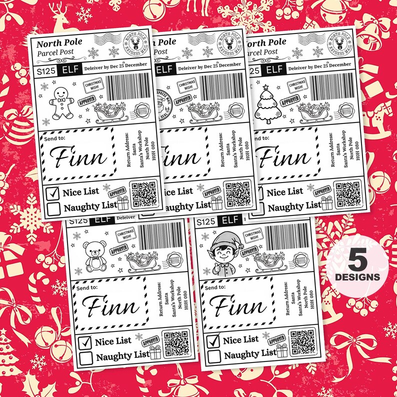 Christmas Shipping Label Canva Template 6x4 Labels Santa Mail Thermal ...