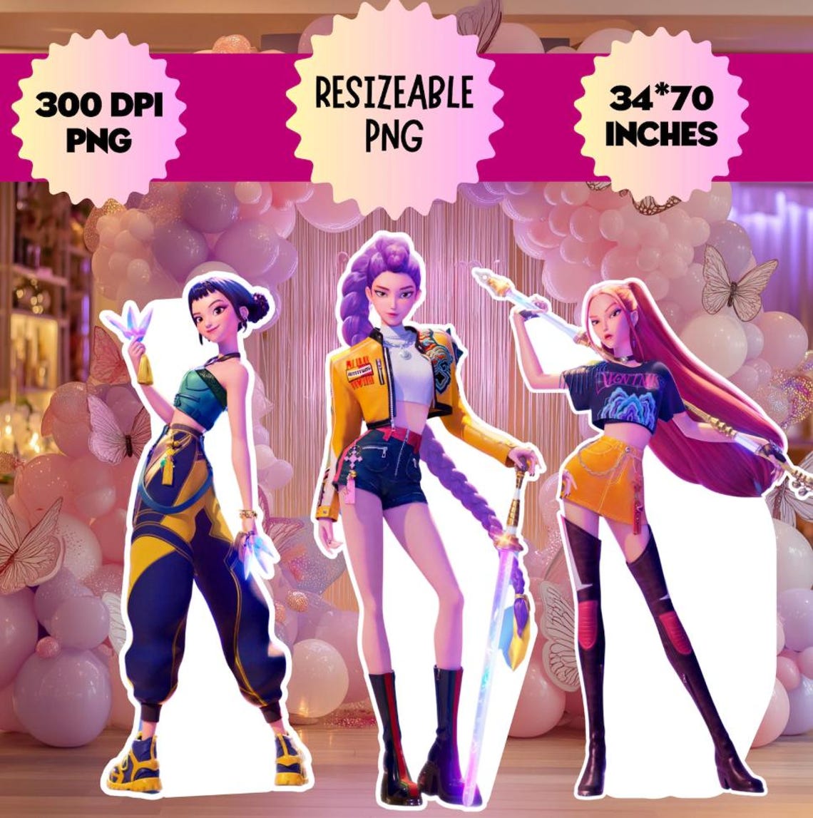 Printable Kpop Demon Hunters Backdrops , Huntrix DIY Cutout Party, Prop ...