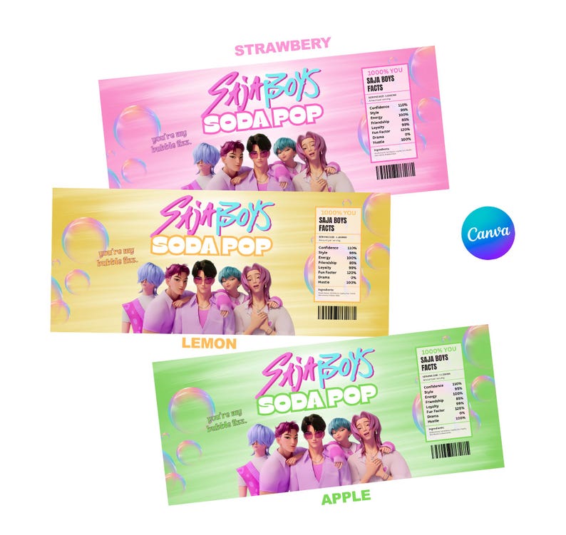 Kpop Demon Hunters Soda Can Labels, Saja Boys Birthday Party Soda Pop ...