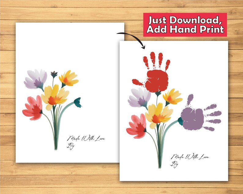 Custom Valentine Handprint Art, Love Keepsake Floral Bouquet, Mother ...