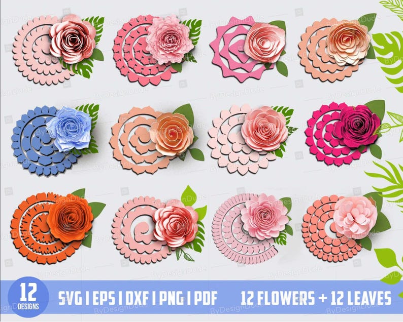 3D Rolled Paper Flower SVG Bundle, Cricut Cut Files (digital Download ...
