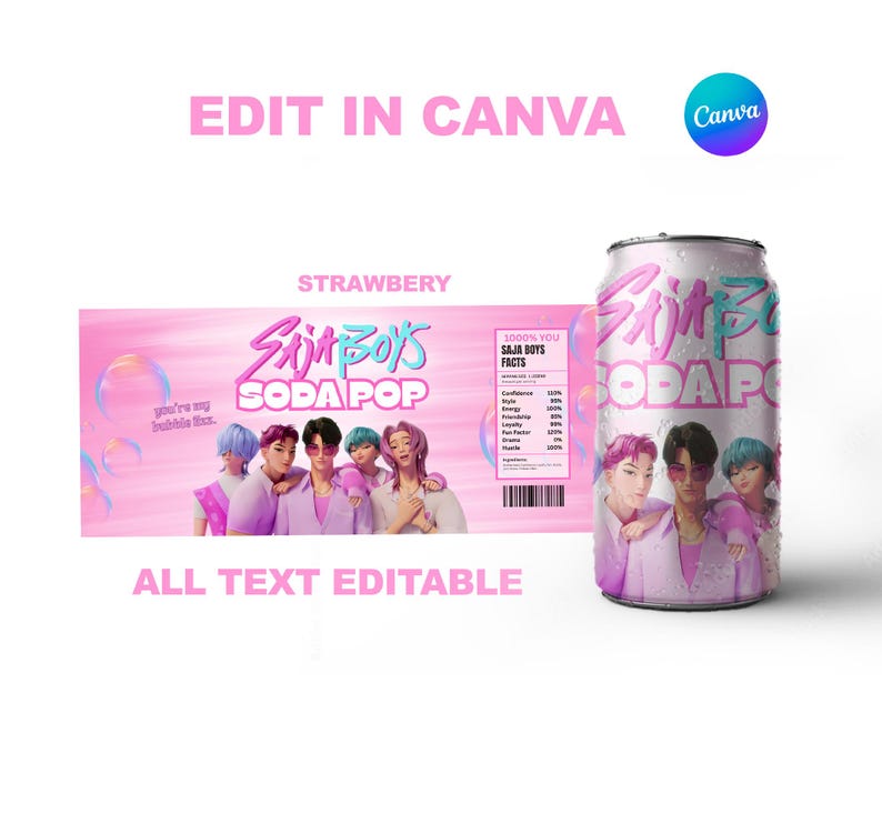 Kpop Demon Hunters Soda Can Labels, Saja Boys Birthday Party Soda Pop ...