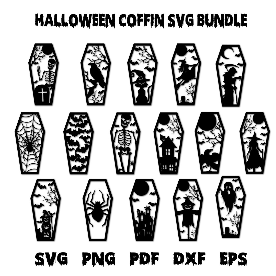 Halloween Coffin SVG Bundle, Scary Halloween, 16 Laser Cut Files ...