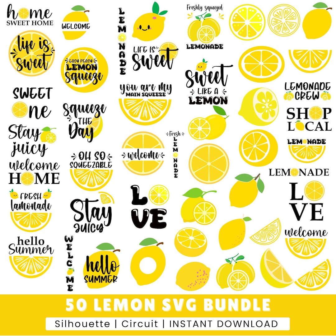 50 Lemon SVG Bundle, Summer Lemonade Svg, Beach Lemon Svg, Lemon Cut ...
