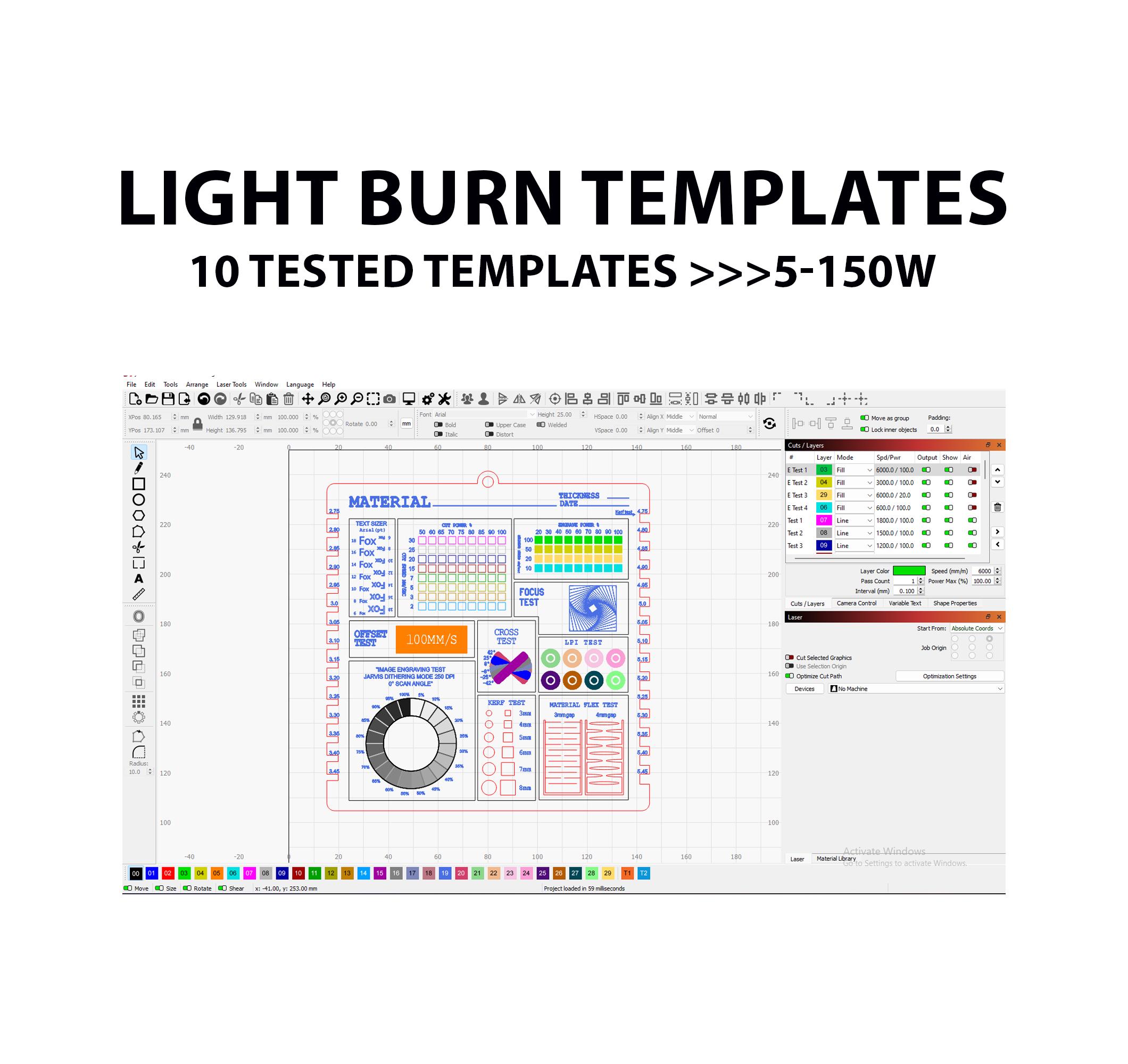 Laser Calibration Pack, Co2-diode Lasers, Lightburn Calibration Test ...