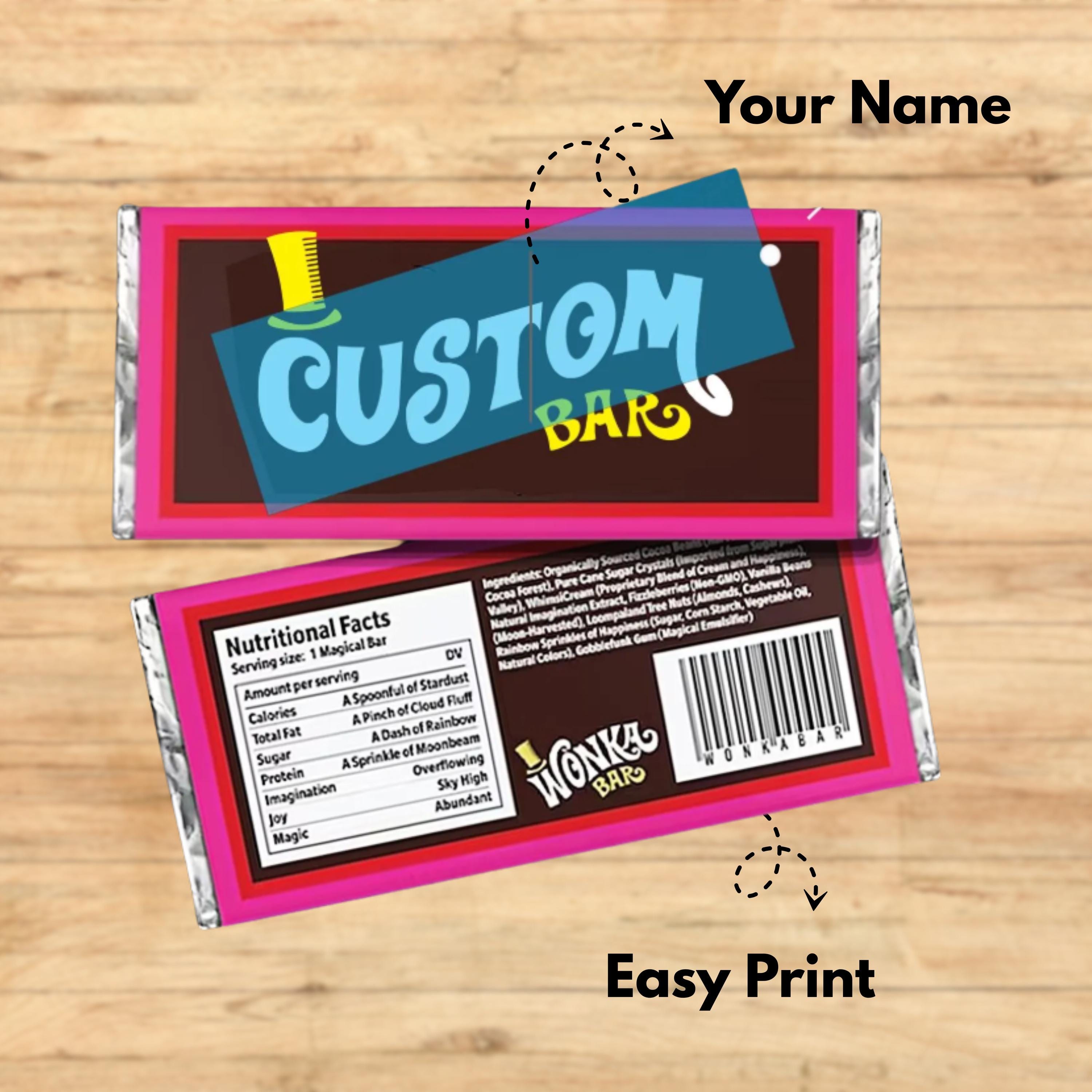 Custom ''your Text'' Wonka Bar, Wonka Chocolate Bar Label, Willy Wonka ...