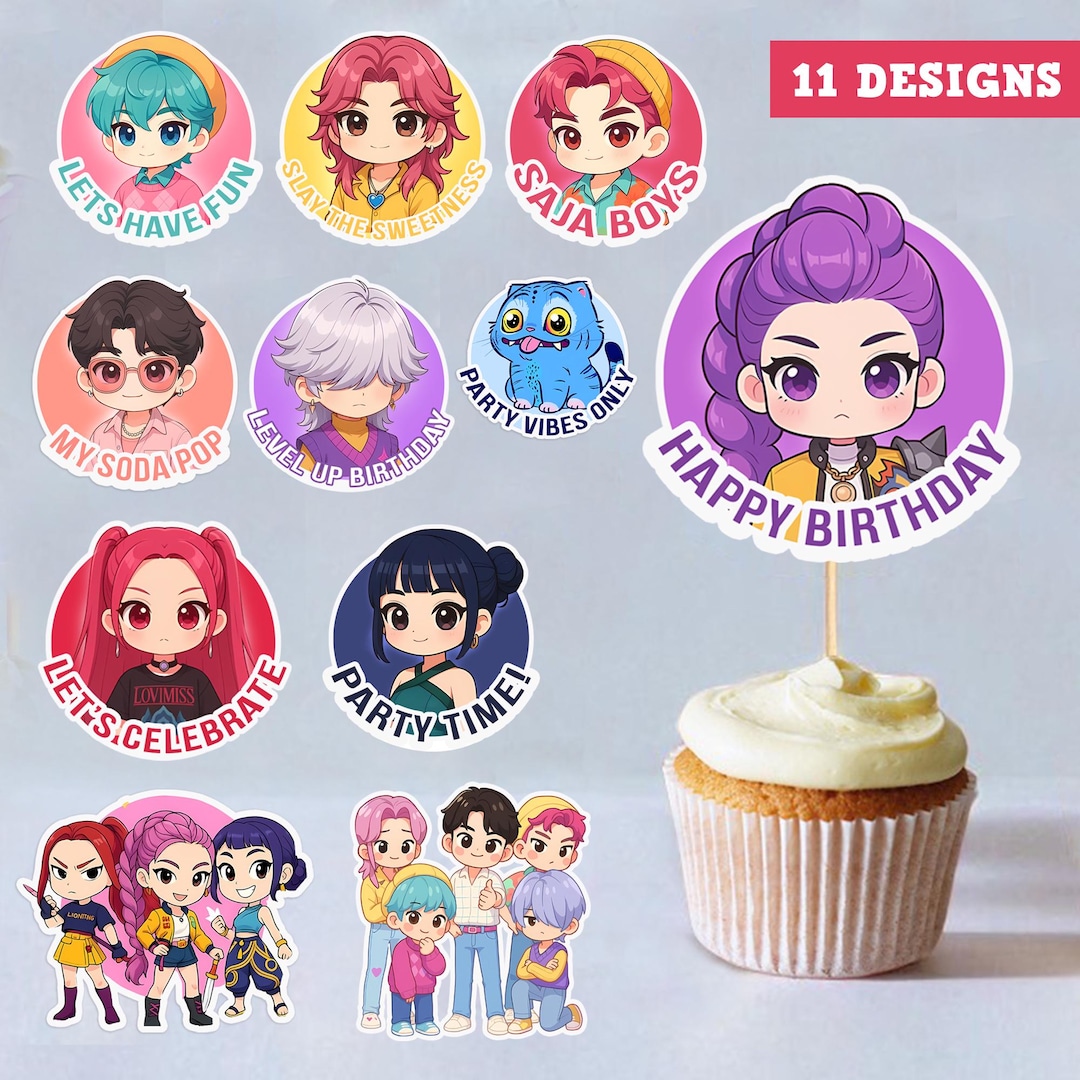 Kpop Demon Hunters Cupcake Toppers, Kpop Cake Topper, Huntrix Kpop ...