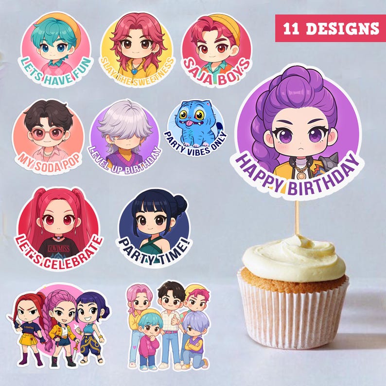 Kpop Demon Hunters Cupcake Toppers, Kpop Cake Topper, Huntrix Kpop ...
