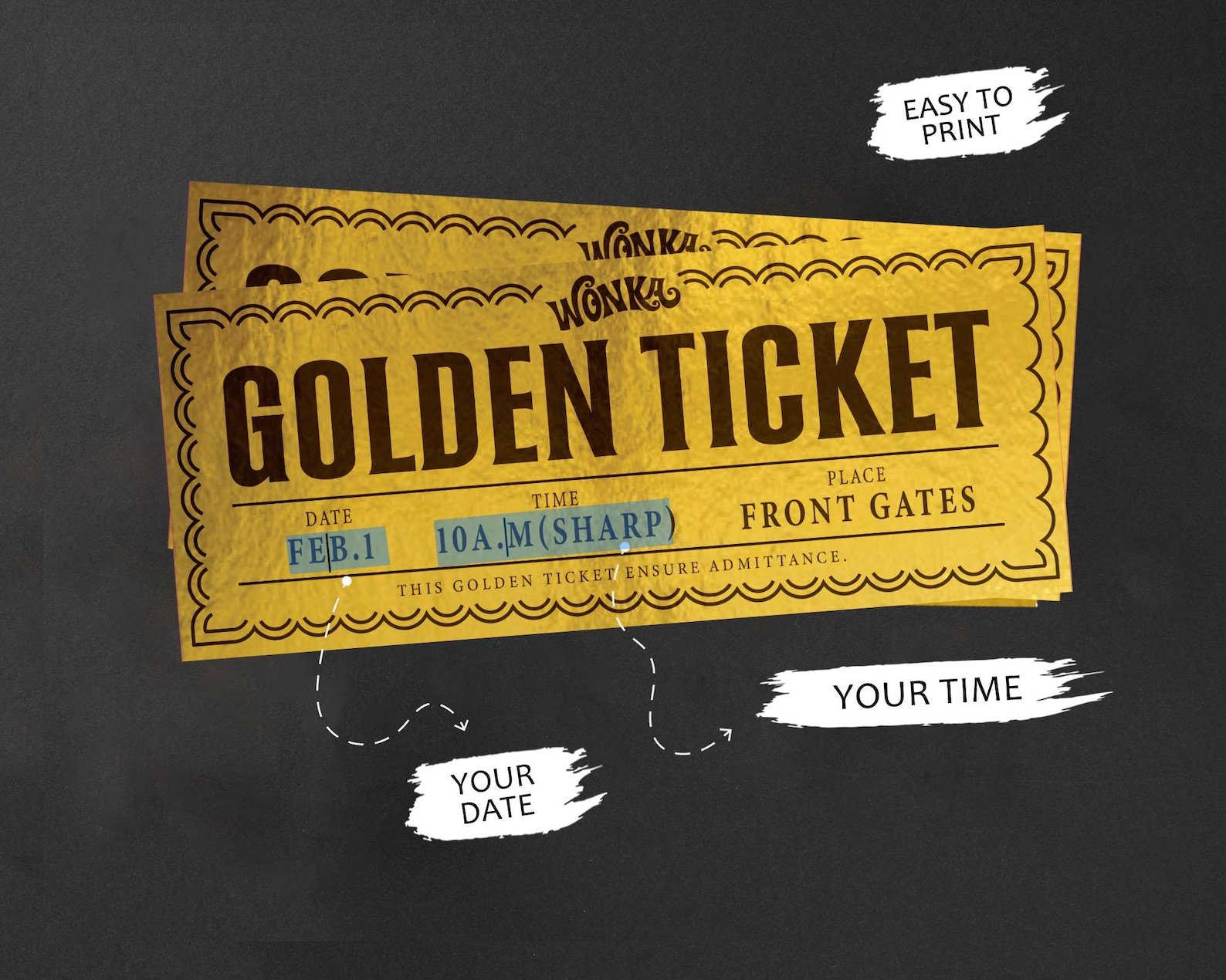 Customizable Willy Wonka's Golden Ticket, Editable Golden Ticket Gift ...