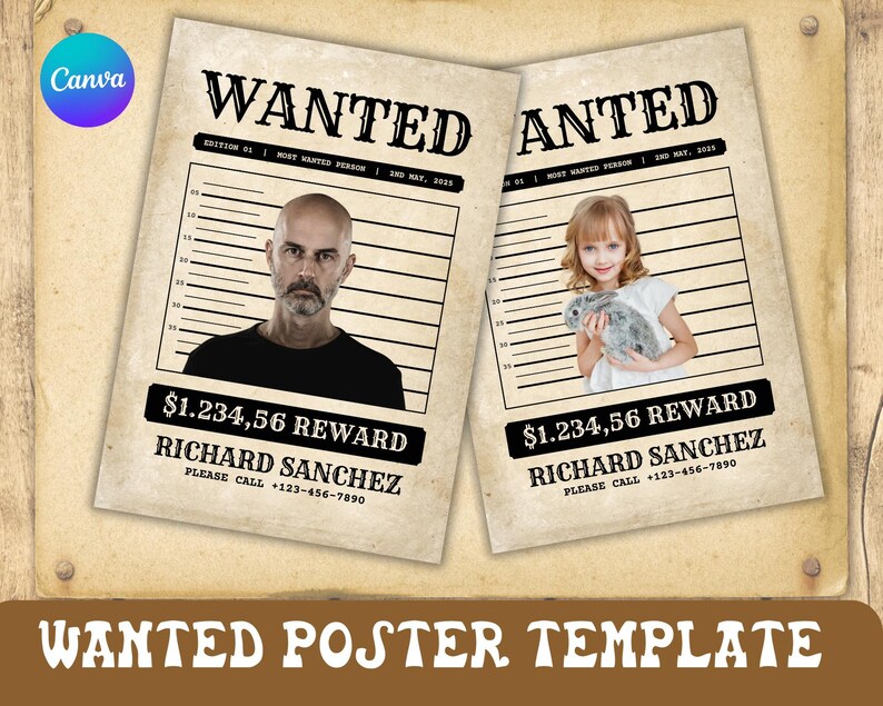 Wanted Poster Canva Template, Editable Wild West Reward Sign, Printable ...