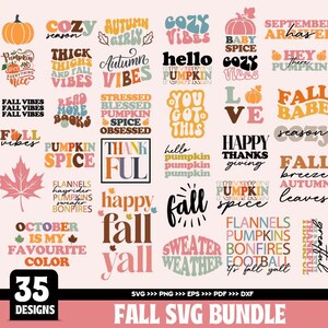 Retro Fall SVG Bundle: 35 Groovy Autumn Designs (digital Download) - Etsy