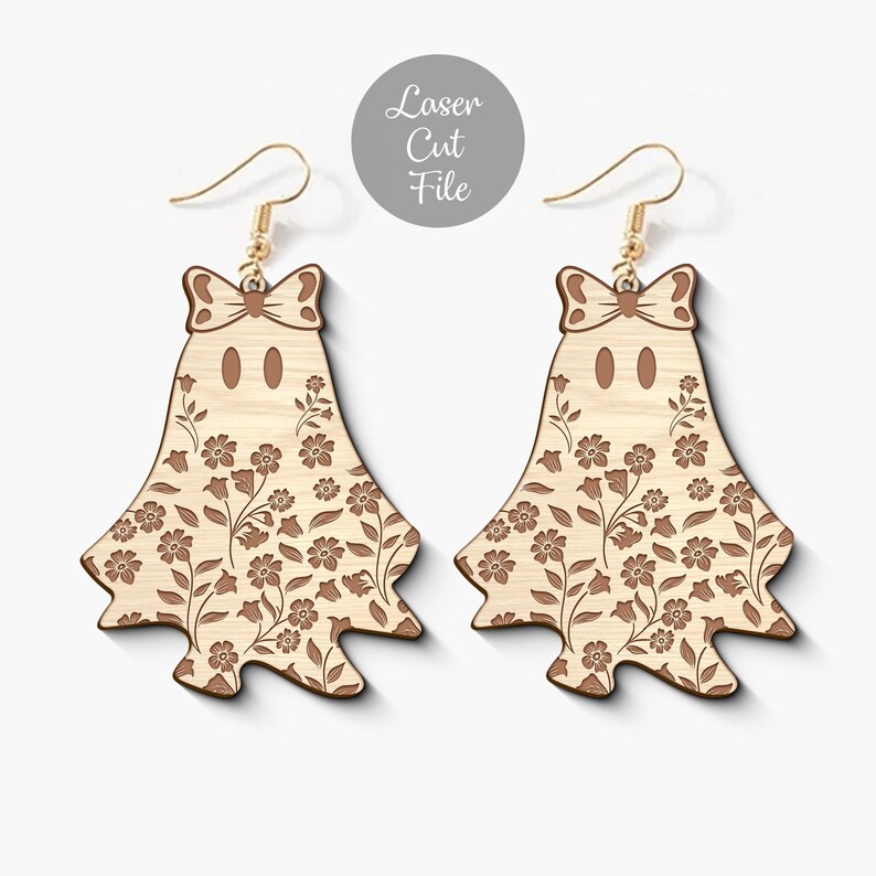 Boho Floral Fall Ghost Laser Earring, Laser Engraved Earrings Svg ...