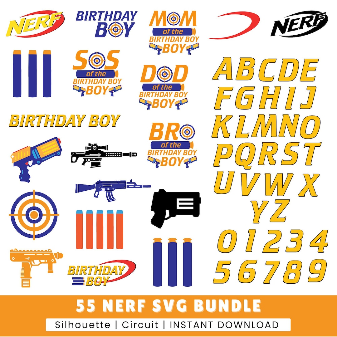 55 Nerf Svg Bundle, High Quality Nerf Png, Birthday Svg, Shirt Design ...