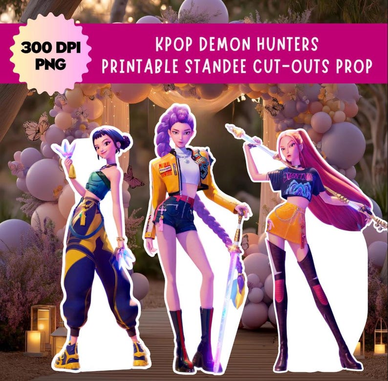 Printable Kpop Demon Hunters Backdrops , Huntrix DIY Cutout Party, Prop ...