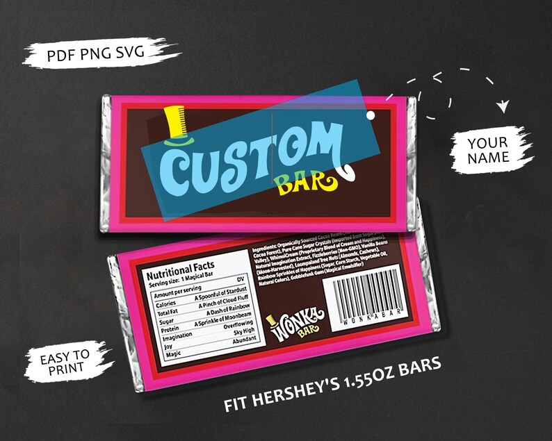 Custom ''your Text'' Wonka Bar, Wonka Chocolate Bar Label, Willy Wonka ...