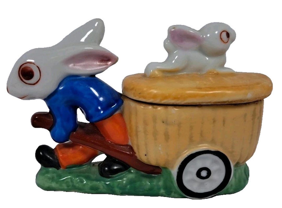 Vintage Rabbit Pulling Cart Ceramic - Etsy