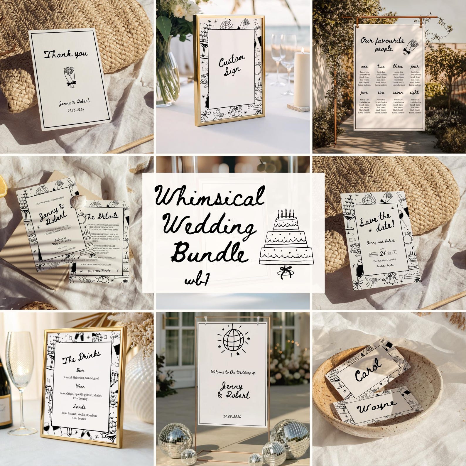 Whimsical Hand-drawn Save the Date Template: Funky Illustrated Wedding ...
