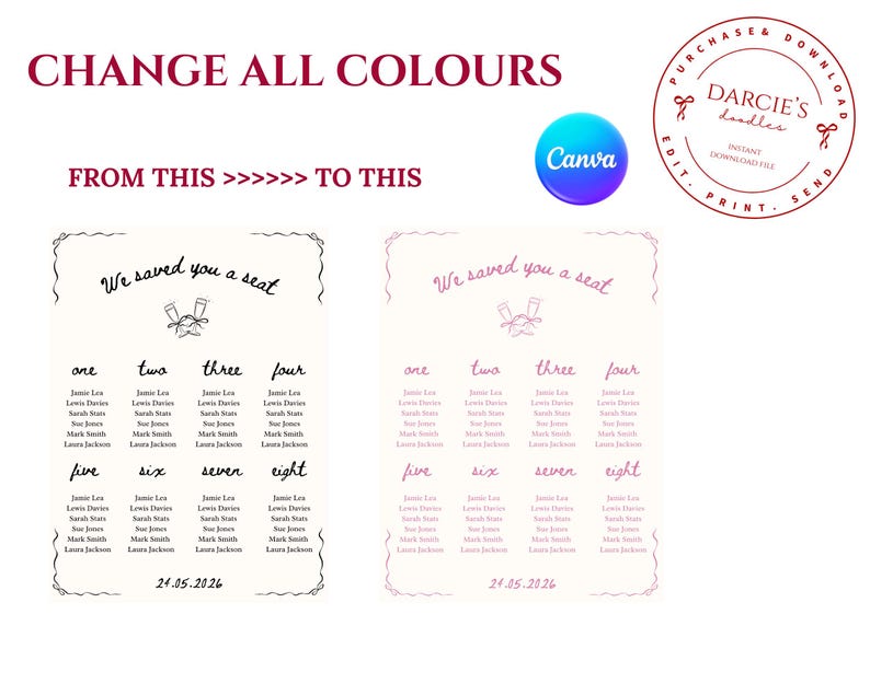 Whimsical Seating Chart Template, Wedding Seating Plan Arrangement ...