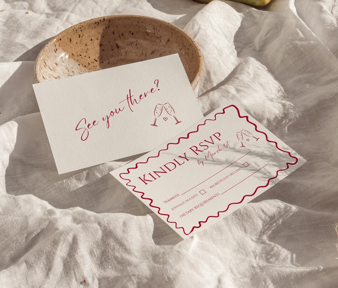 Whimsical Illustrated Wedding RSVP & Menu Card Template (canva Editable ...