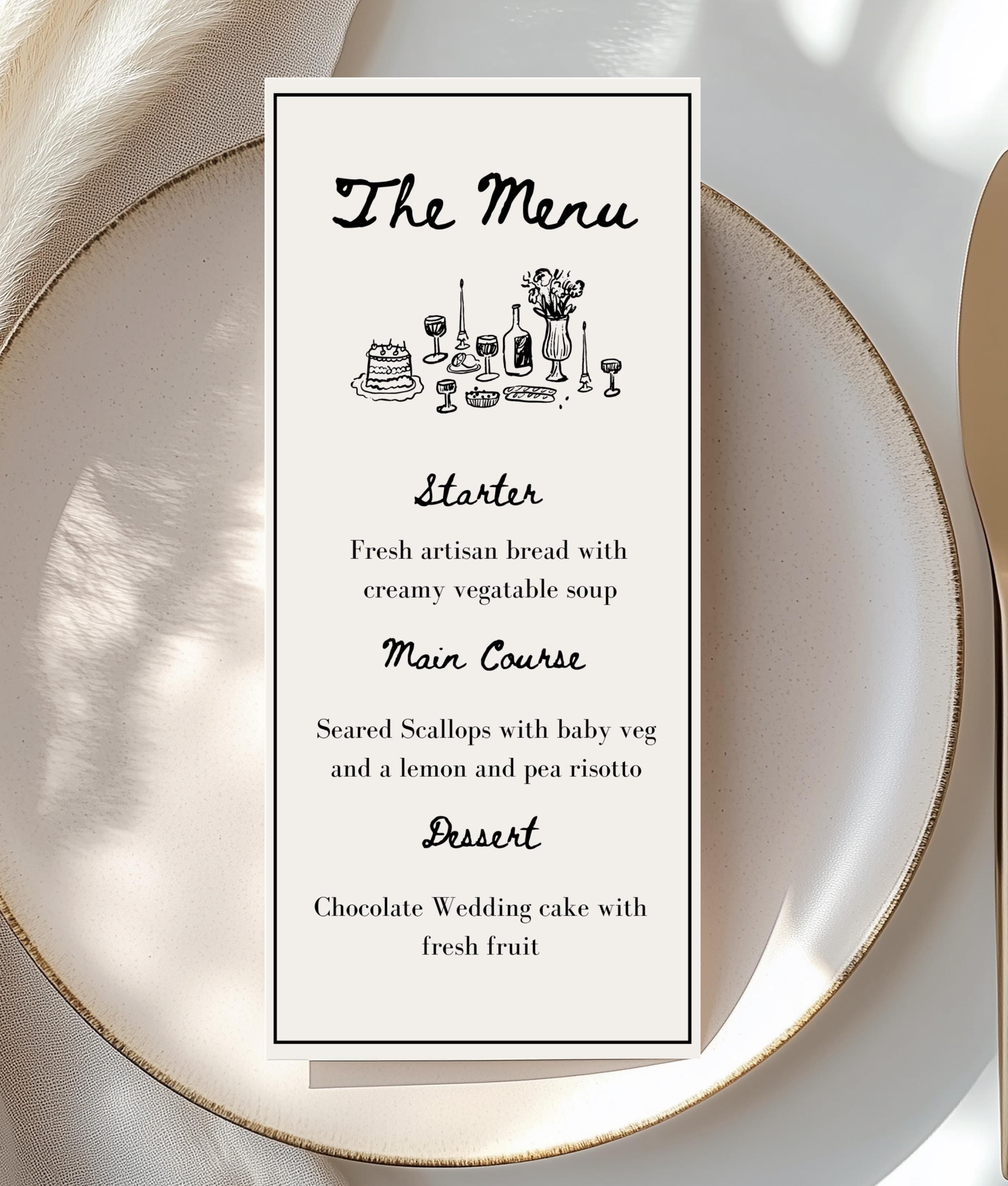 Hand-drawn Wedding Menu Template: Whimsical Illustrated Design (digital ...