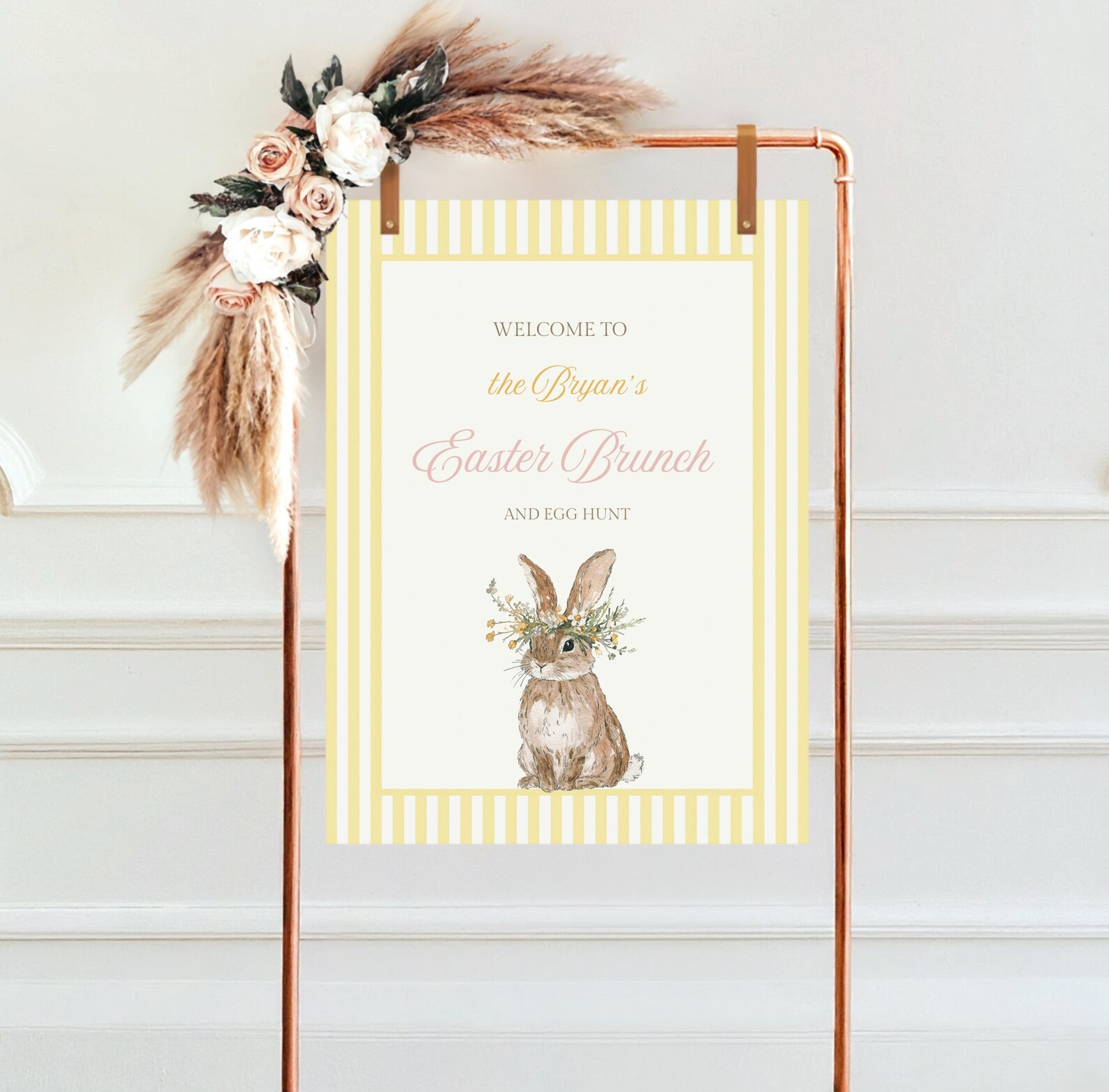 Striped Easter Welcome Sign, Spring Flowers, Brunch, Bunny Poster, Egg ...