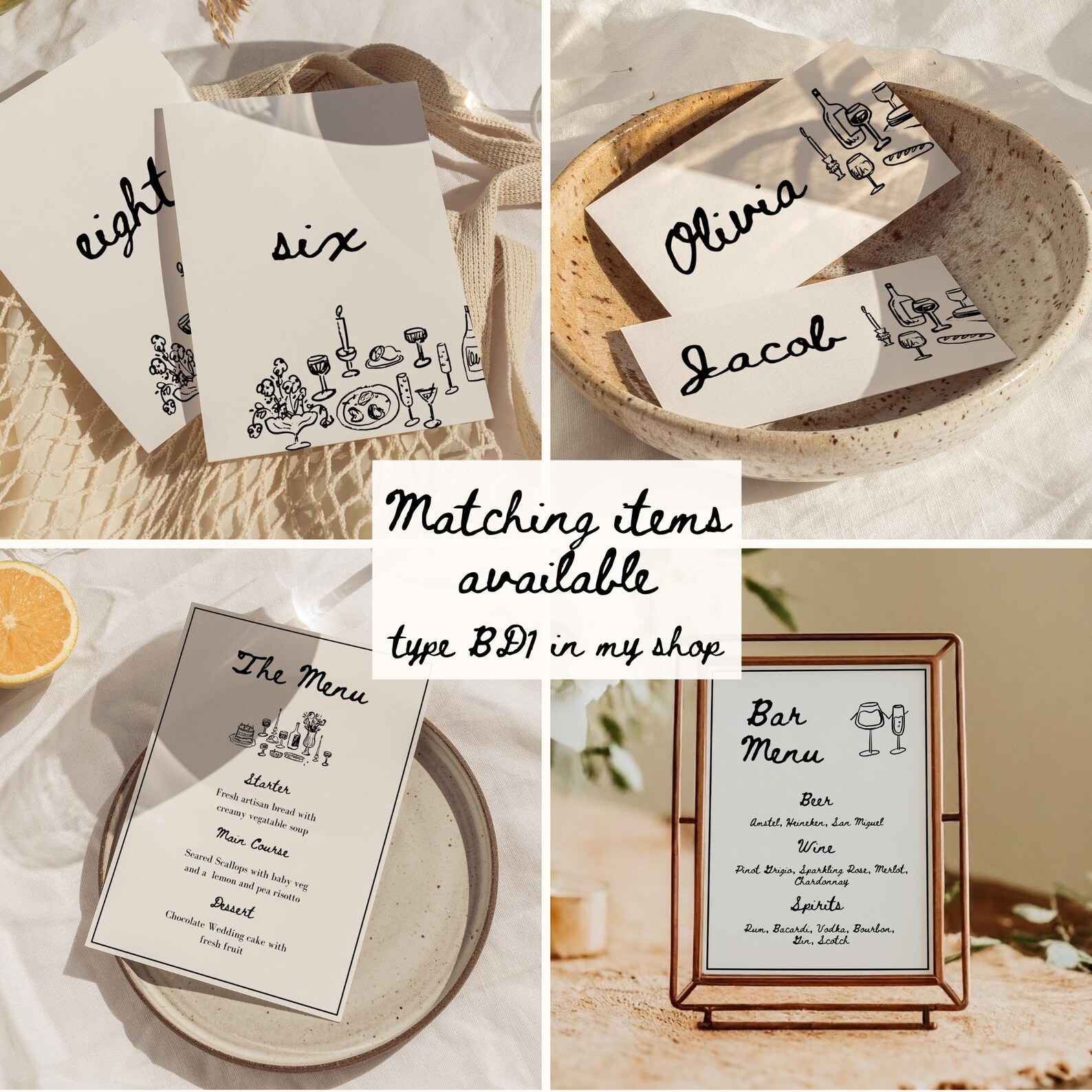 Hand-drawn Wedding Menu Template: Whimsical Illustrated Design (digital ...