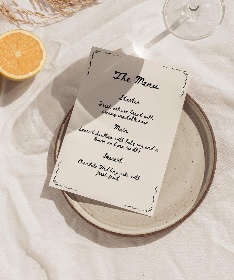 Whimsical Hand-drawn Wedding Menu Template (digital Download, 4x9 & 5x7 ...