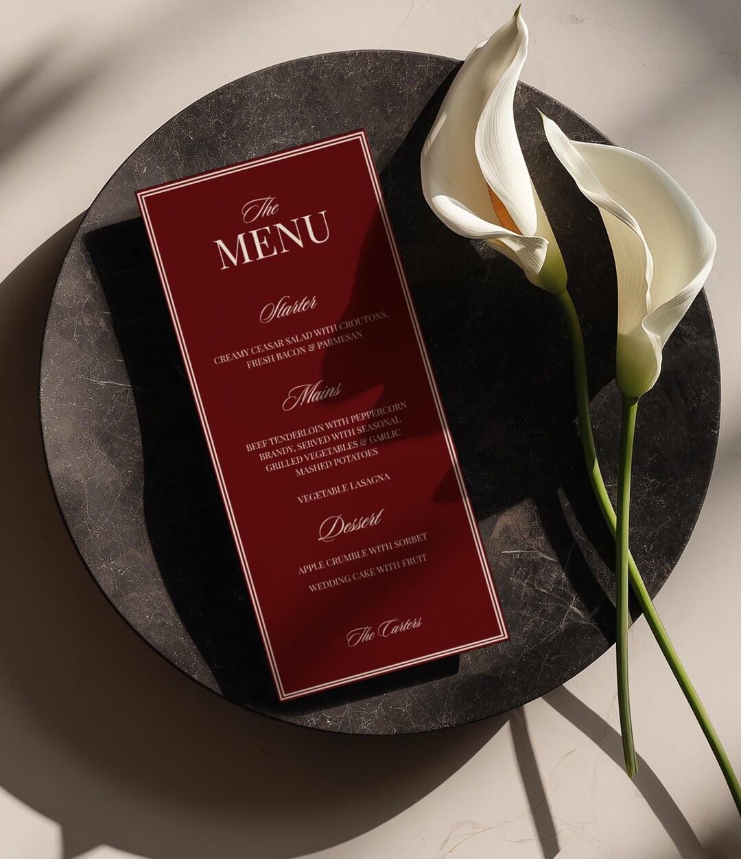 Red Wedding Menu Card, Burgundy Dinner, Canva Template, Instant ...