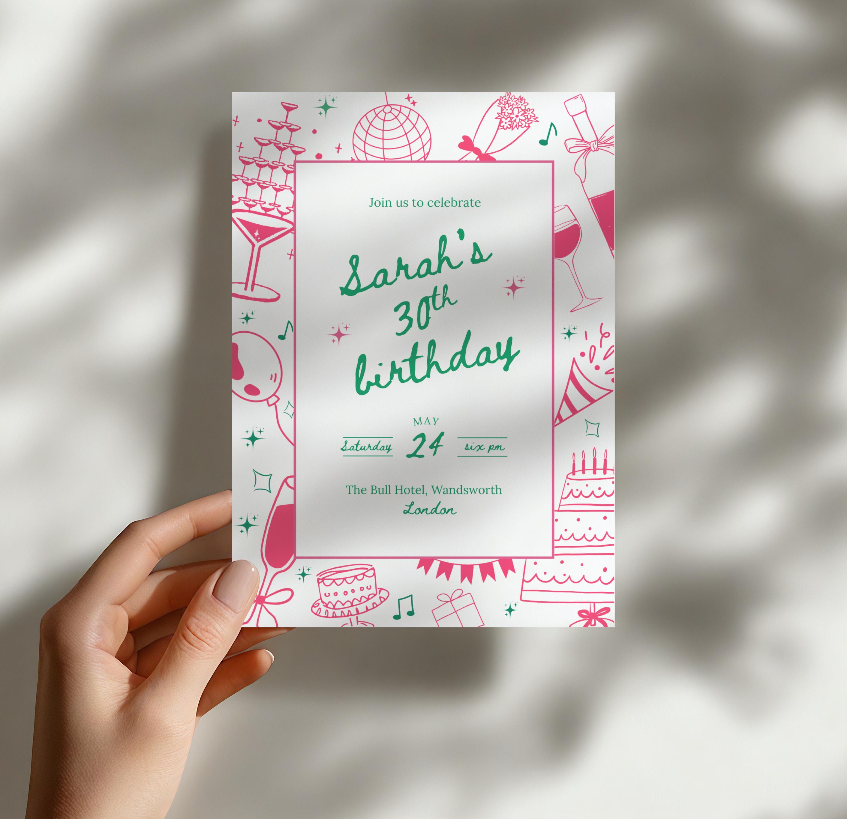 Hand Drawn Birthday Party Invitation, Whimsical, Scribble, Doodle ...