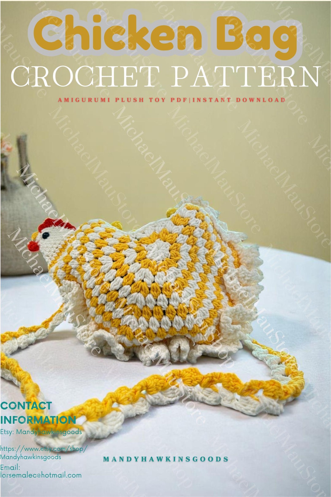 Crochet Chicken Bag Pattern, Cute Hen Bag Tutorial, Farm Animal Purse ...