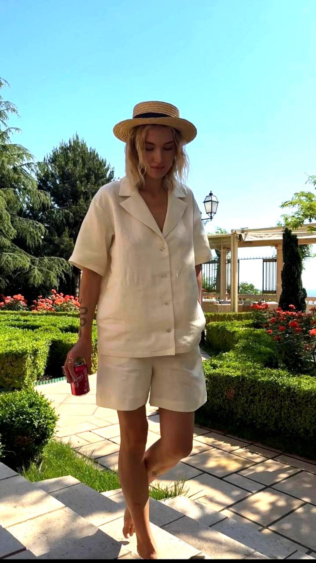 Natural Linen Shorts Set Brown Linen Suit Linen Summer Shirt With Short ...